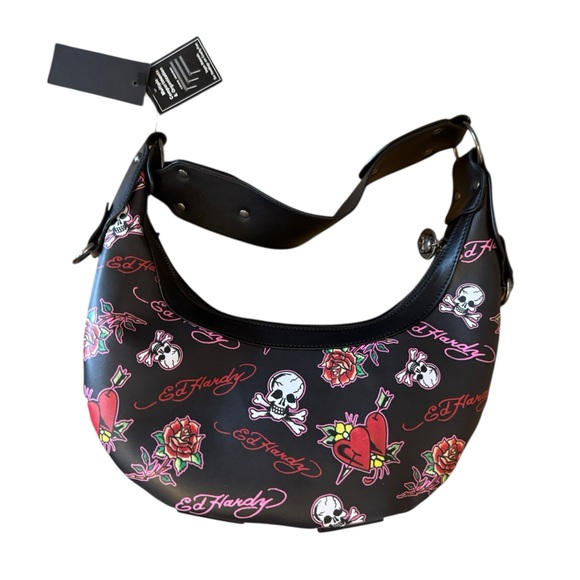 Ed Hardy | Bags | Ed Hardy Black Hobo Bag With Skull And Rose Design ...